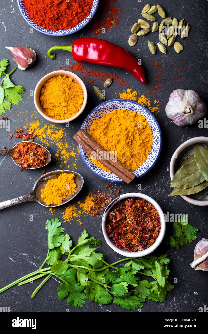 Set of Indian food cooking ingredients. Traditional Indian assorted ...