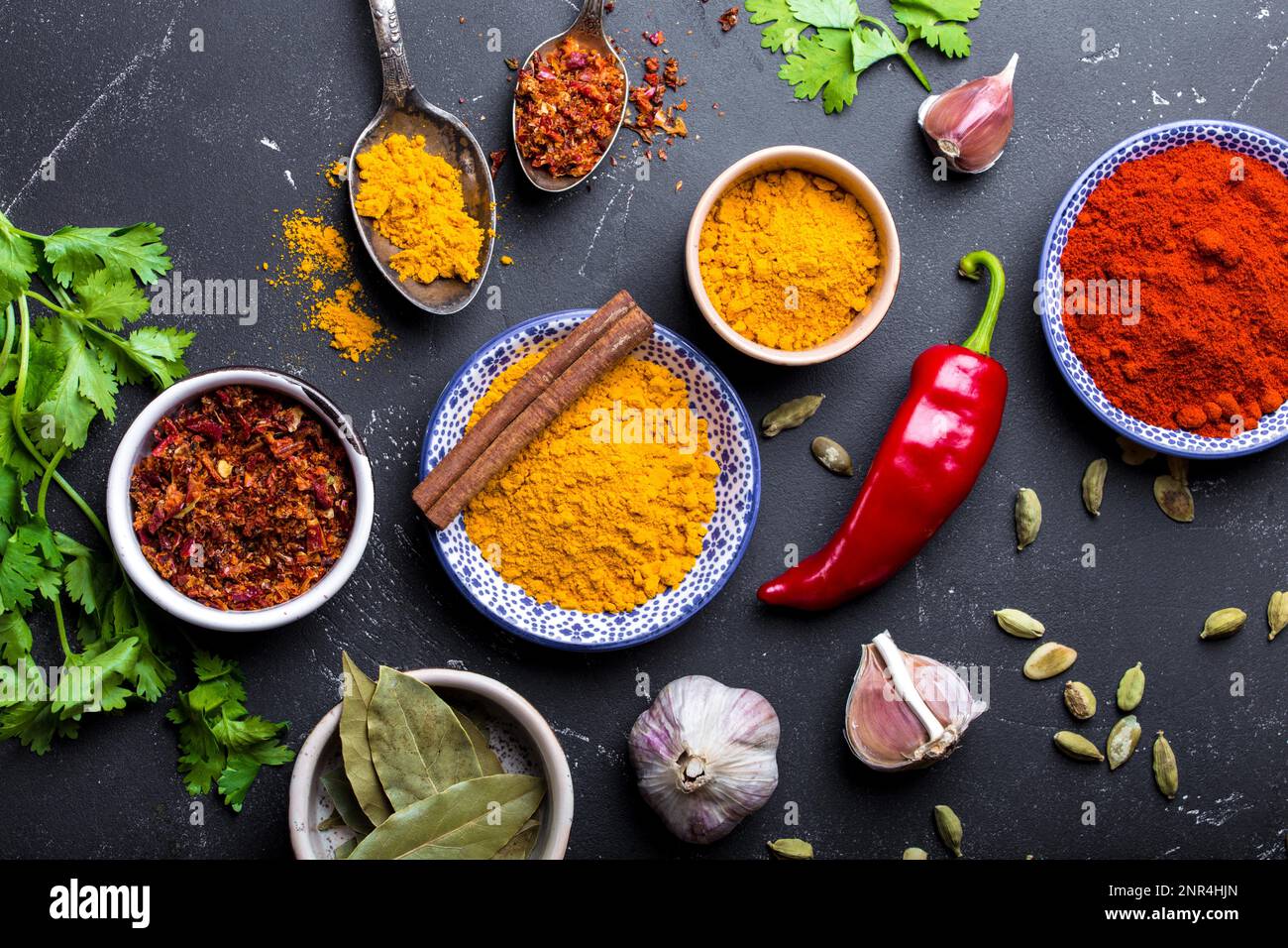 Set of Indian food cooking ingredients. Traditional Indian assorted ...