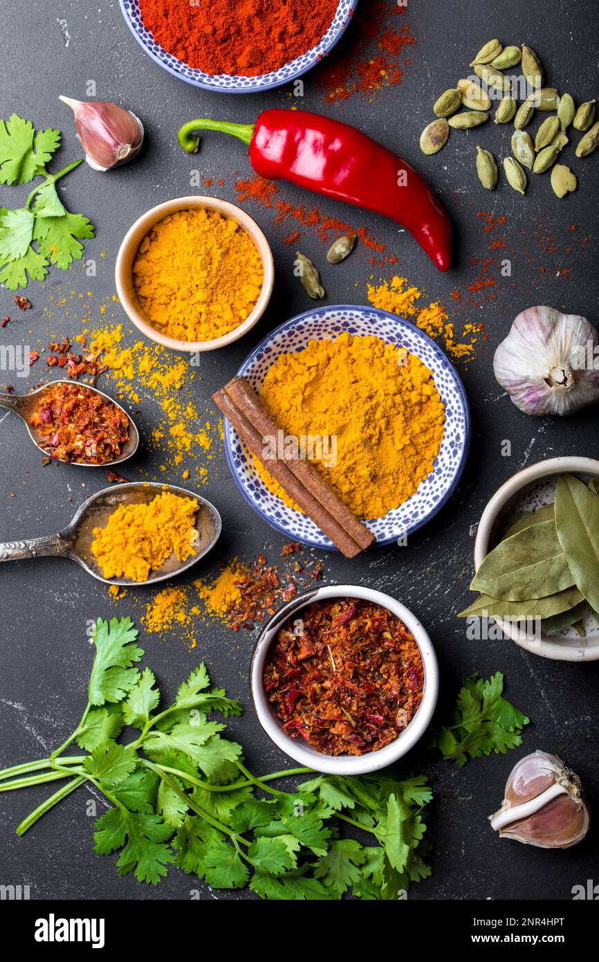 Set of Indian food cooking ingredients. Traditional Indian assorted ...