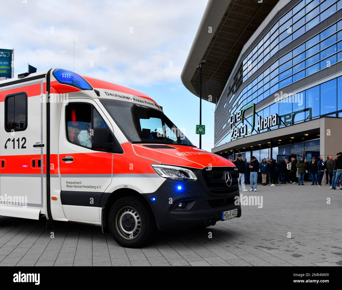 Emergency ambulance during fire brigade operation, PreZero Arena ...