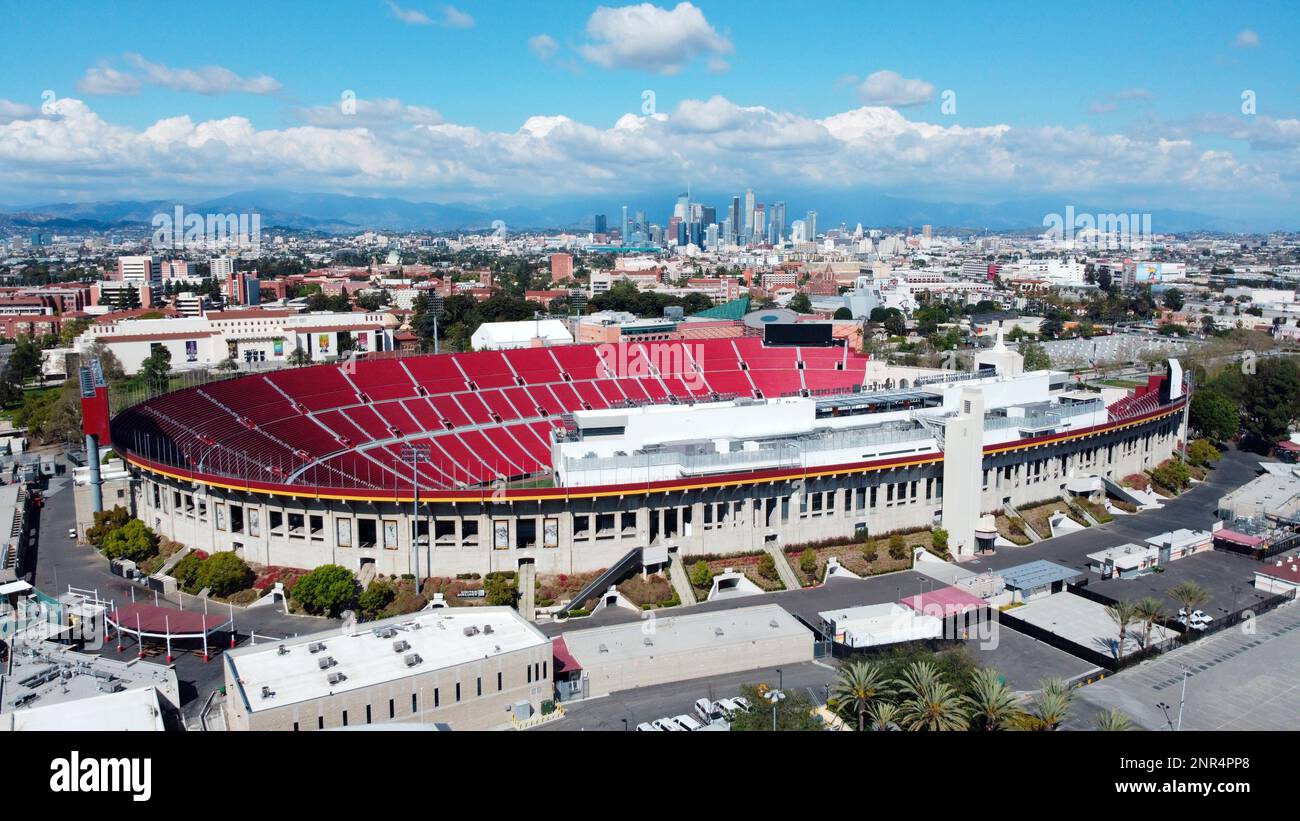 General overall aerial view of the Los Angeles Memorial Coliseum ...