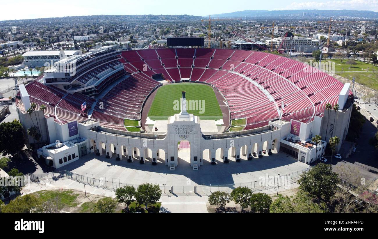 General overall aerial view of the Los Angeles Memorial Coliseum ...