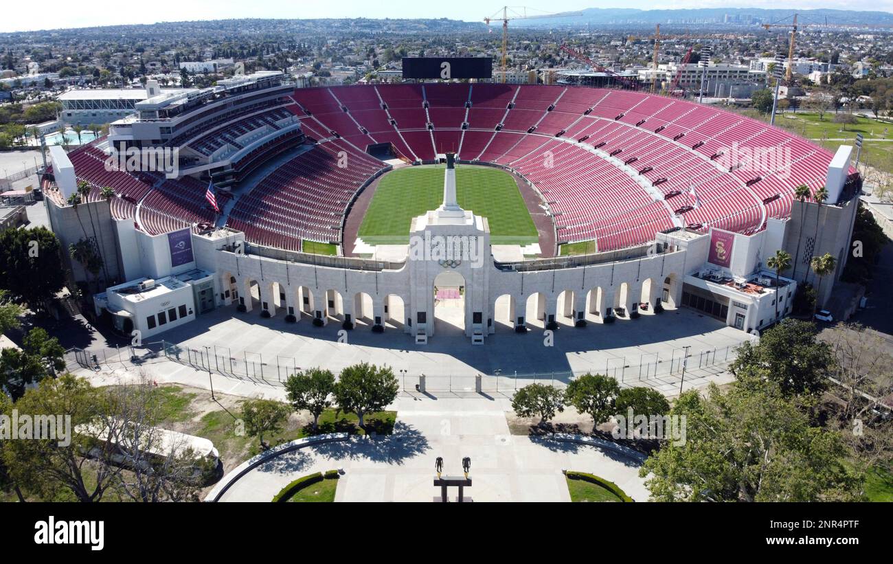General overall aerial view of the Los Angeles Memorial Coliseum ...