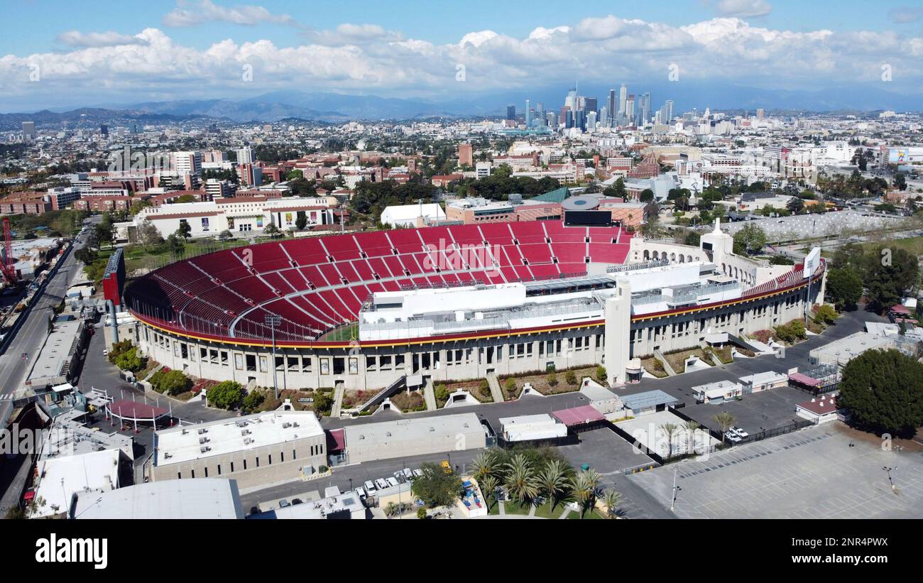 General overall aerial view of the Los Angeles Memorial Coliseum ...