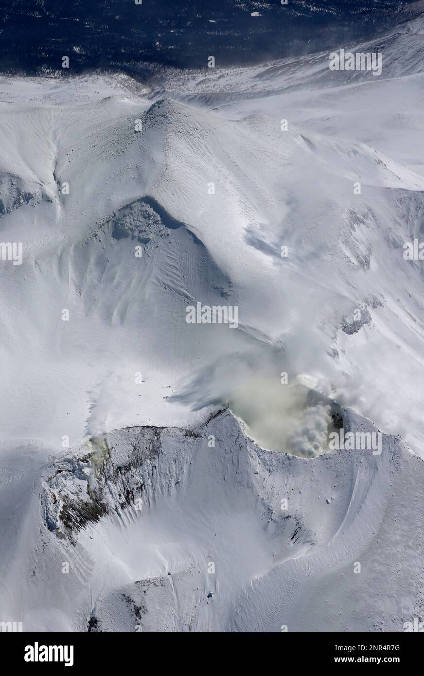 An aerial photo shows Mount Tokachi in Hokkaido Prefecture on March 26 ...