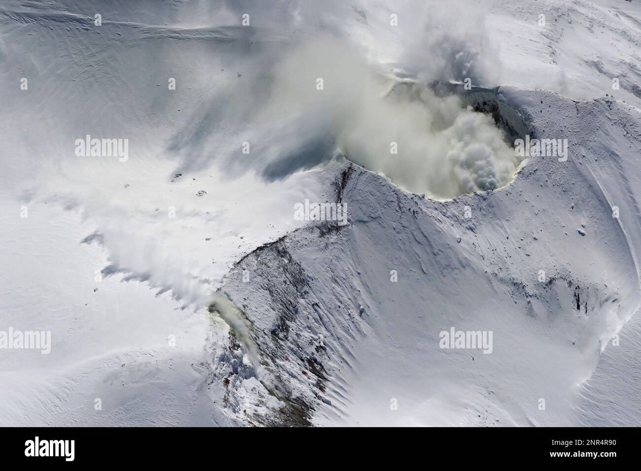 An aerial photo shows Mount Tokachi in Hokkaido Prefecture on March 26 ...
