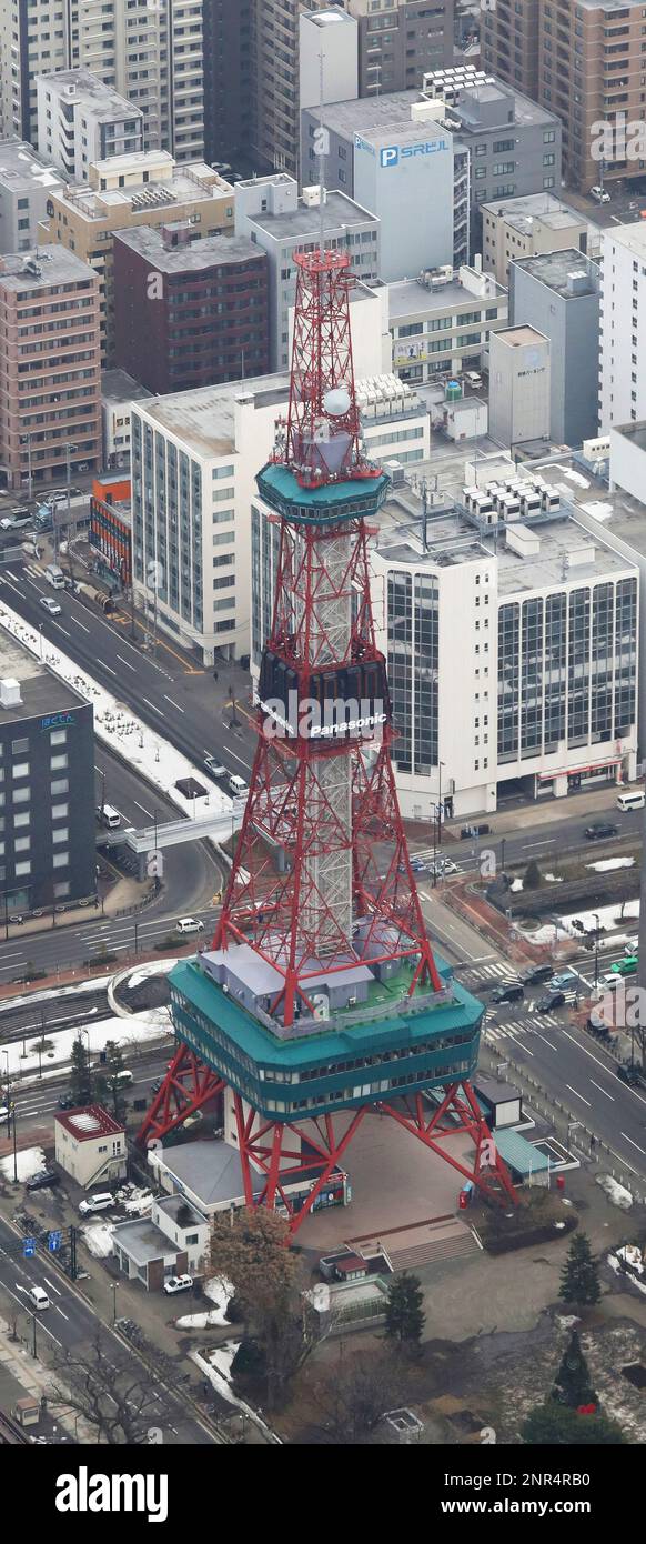 An aerial photo shows the Sapporo TV Tower in Sapporo City, Hokkaido ...