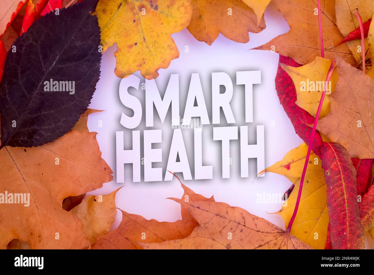 Autumn leaves, objects with Smart Health text. Natural patterns, color ...