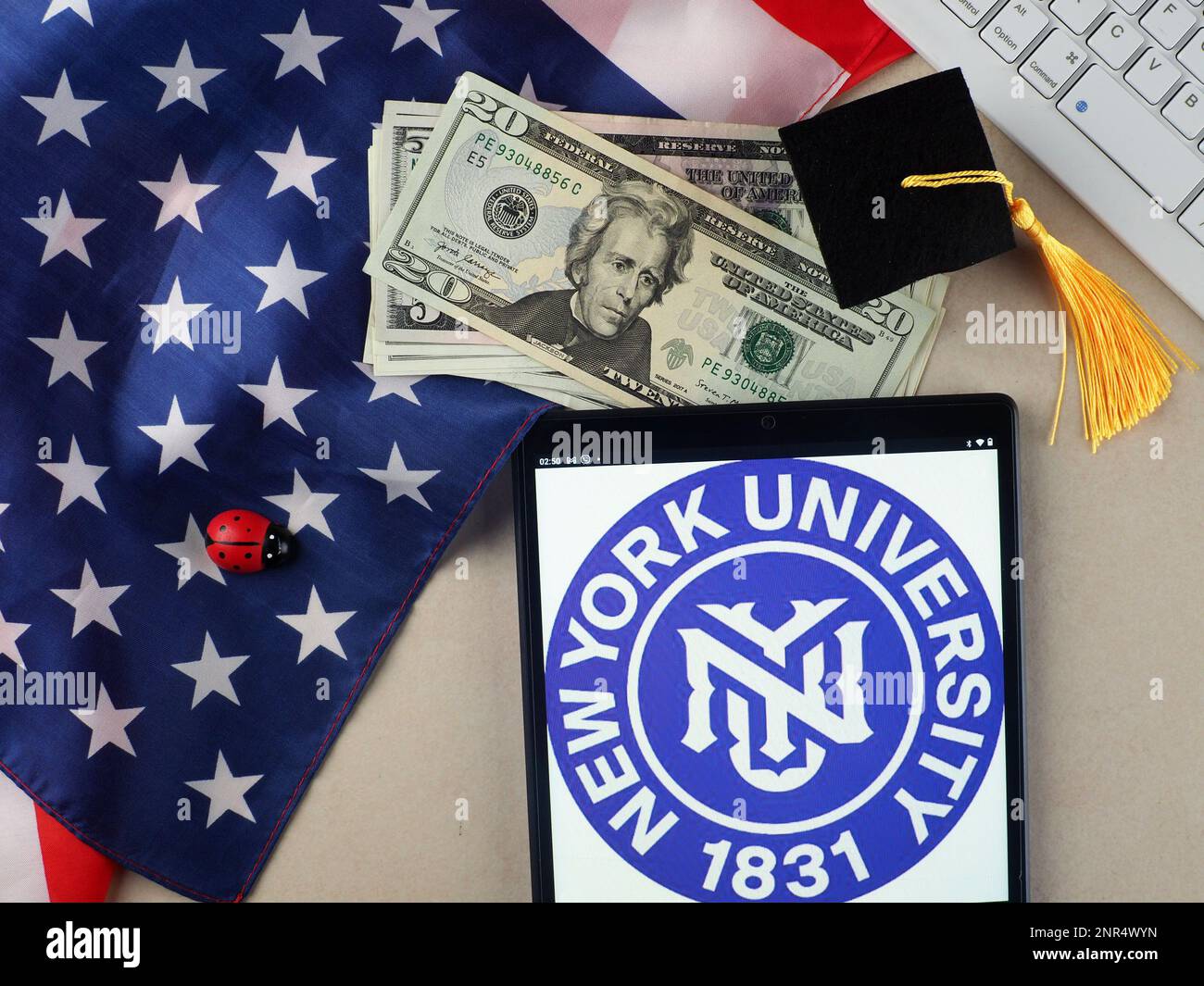 IIn this photo illustration, New York University (NYU) logo seen ...