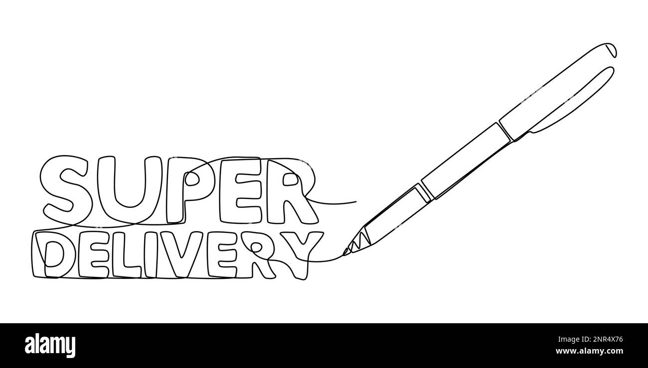 One continuous line of Super Delivery text written with a pencil, felt ...