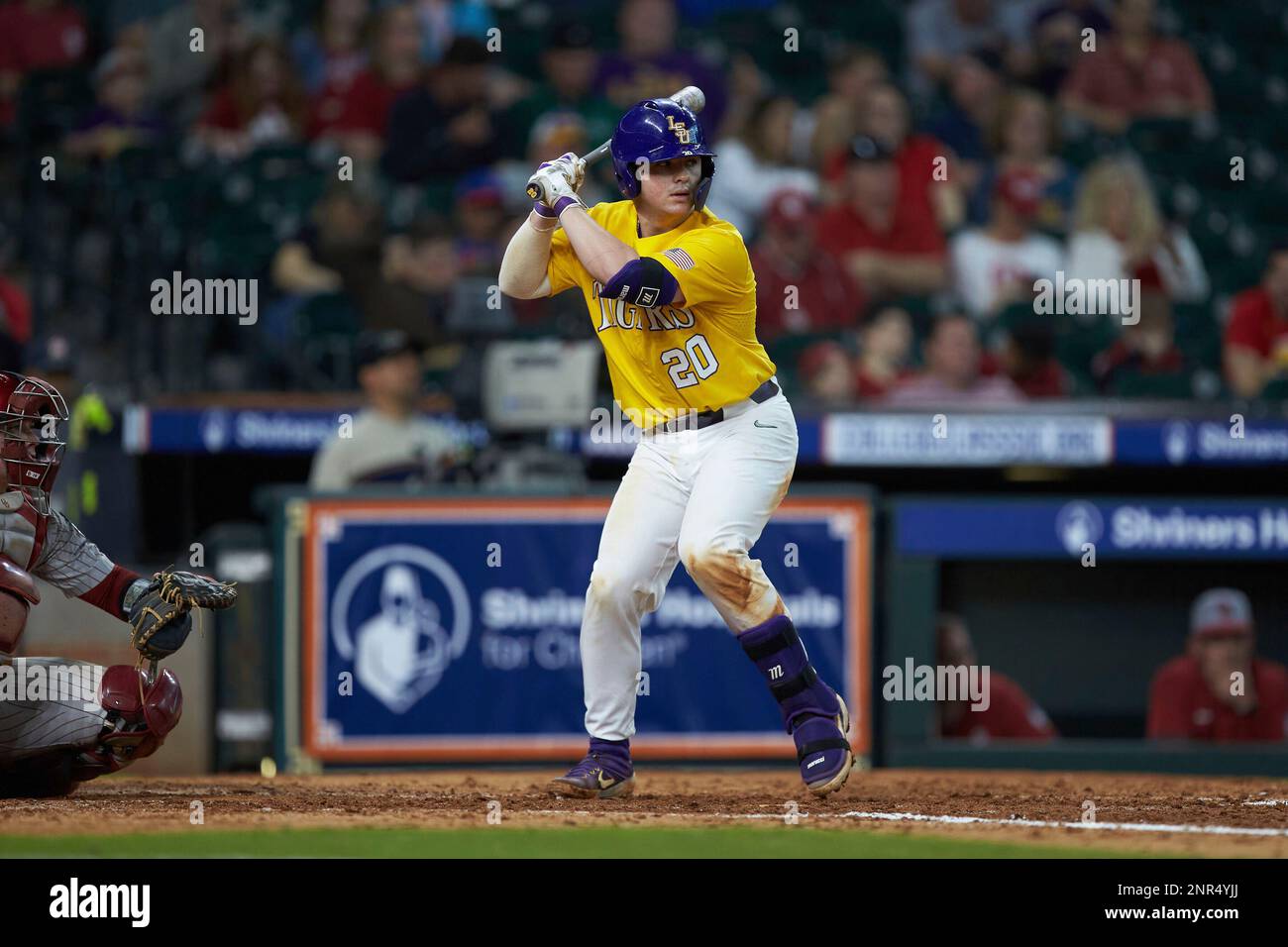 Alex Milazzo (20) of the LSU Tigers at bat against the Oklahoma Sooners ...