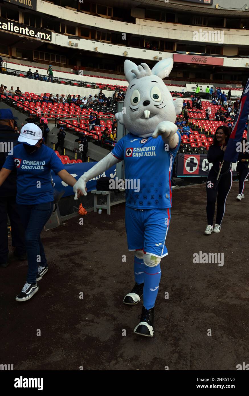 MEXICO CITY, MEXICO - FEBRUARY 25: The Cruz Azul mascot cheers during ...