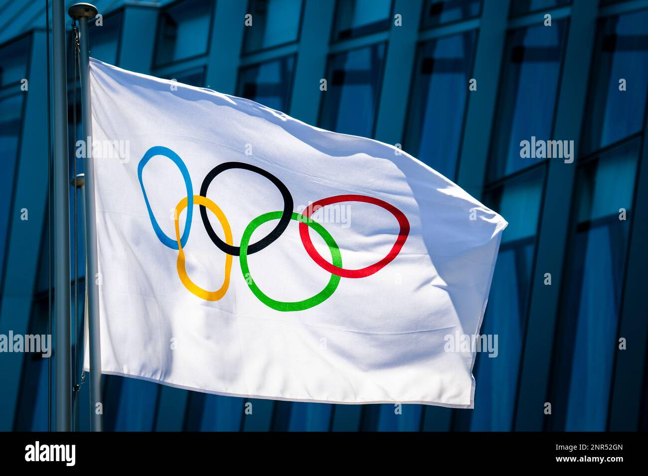 The Olympic flag is pictured at the entrance of the IOC, International ...