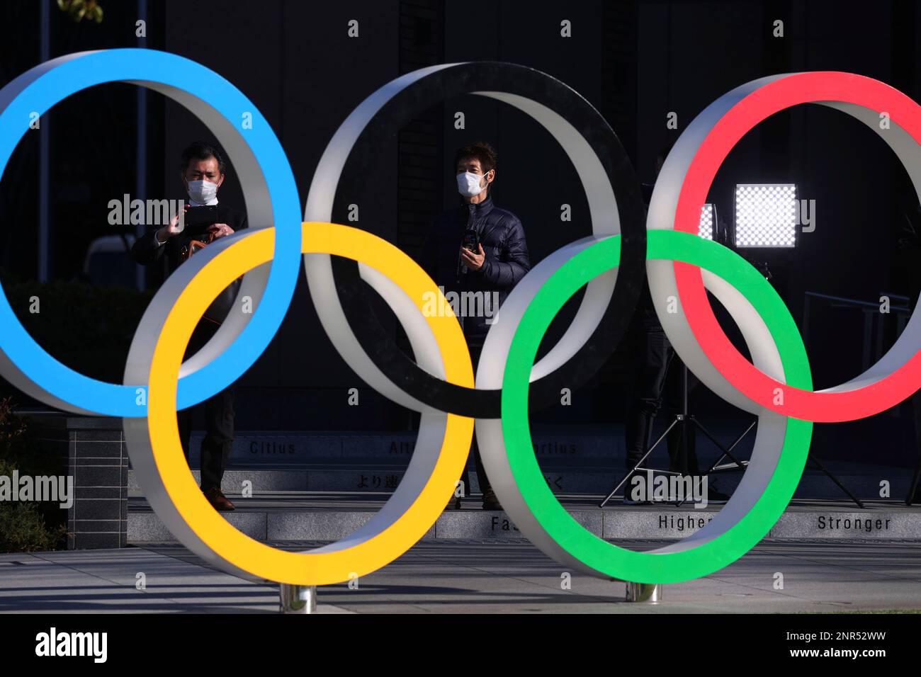 The Olympic Symbol is pictured at the New National Stadium, a venuw for ...