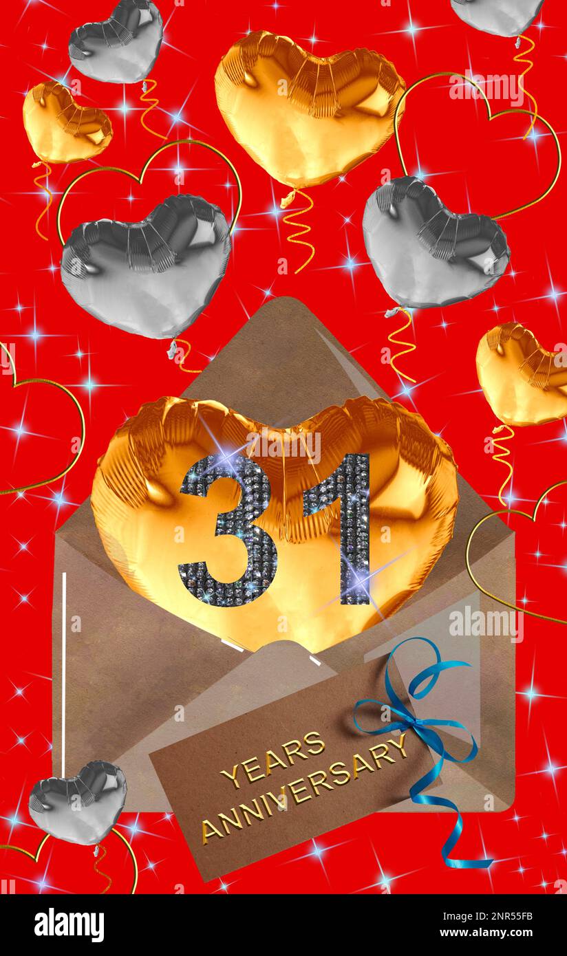 3d illustration, 31 anniversary. golden numbers on a festive background ...