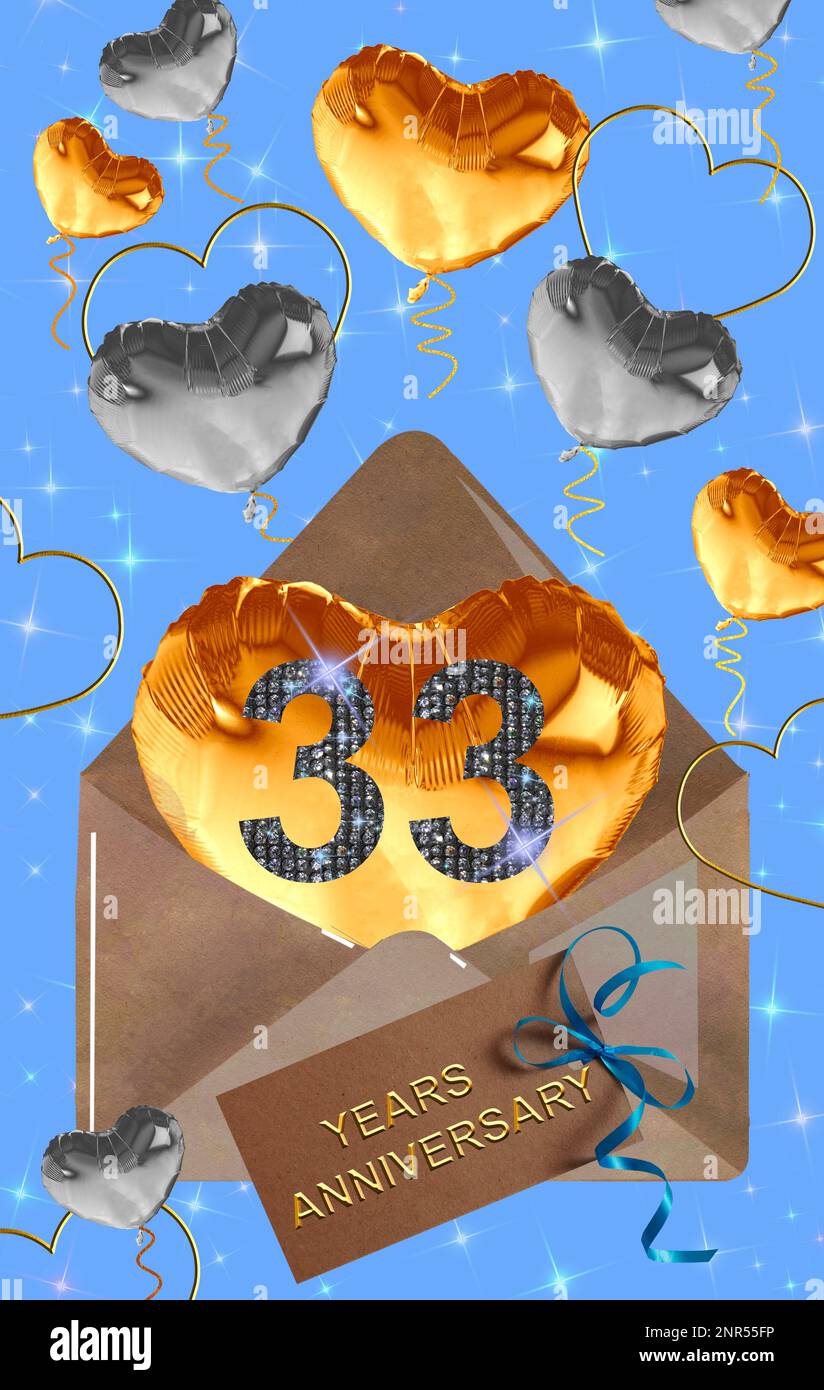 3d illustration, 33 anniversary. golden numbers on a festive background ...