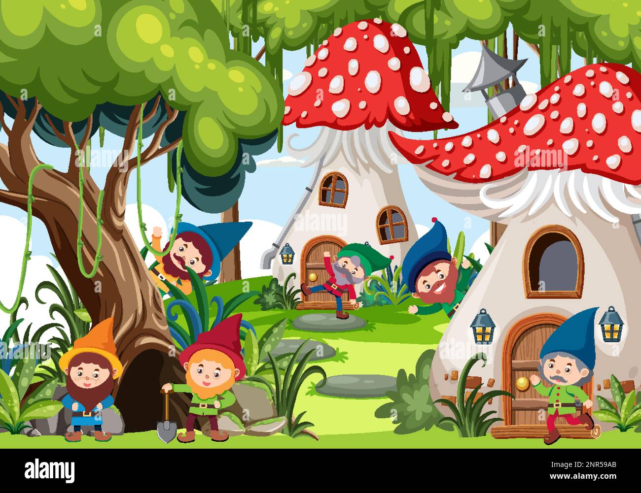 Elves in fairytale forest illustration Stock Vector Image & Art - Alamy