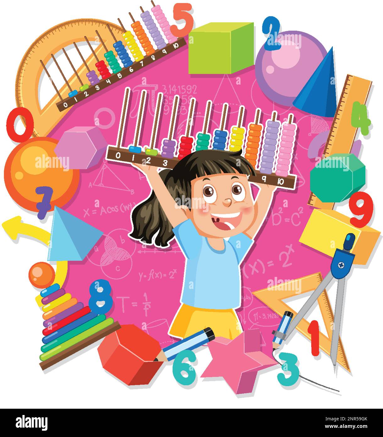 Girl cartoon character with math and number theme illustration Stock ...