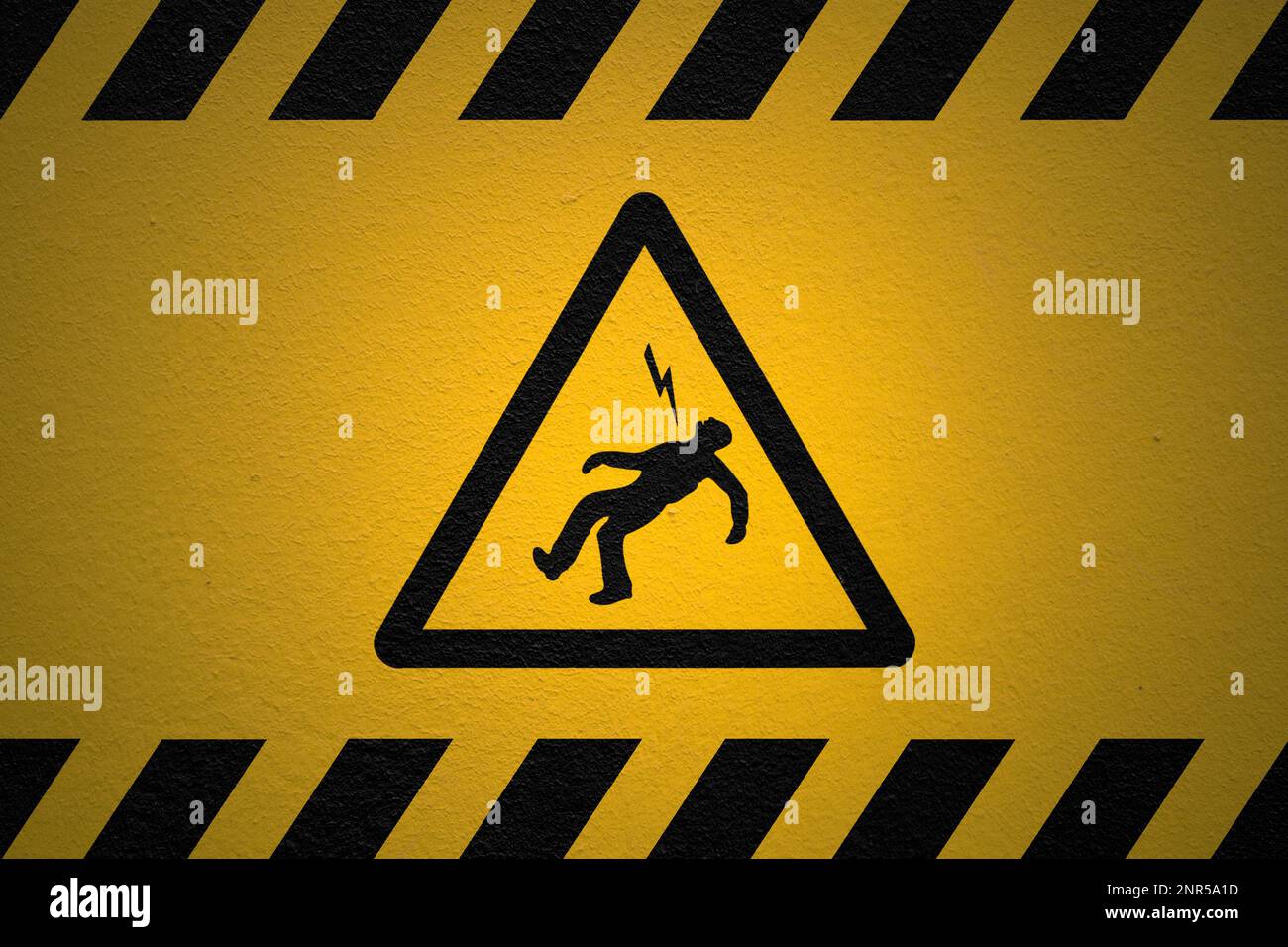 Black striped yellow background with a Danger of death warning sign and ...
