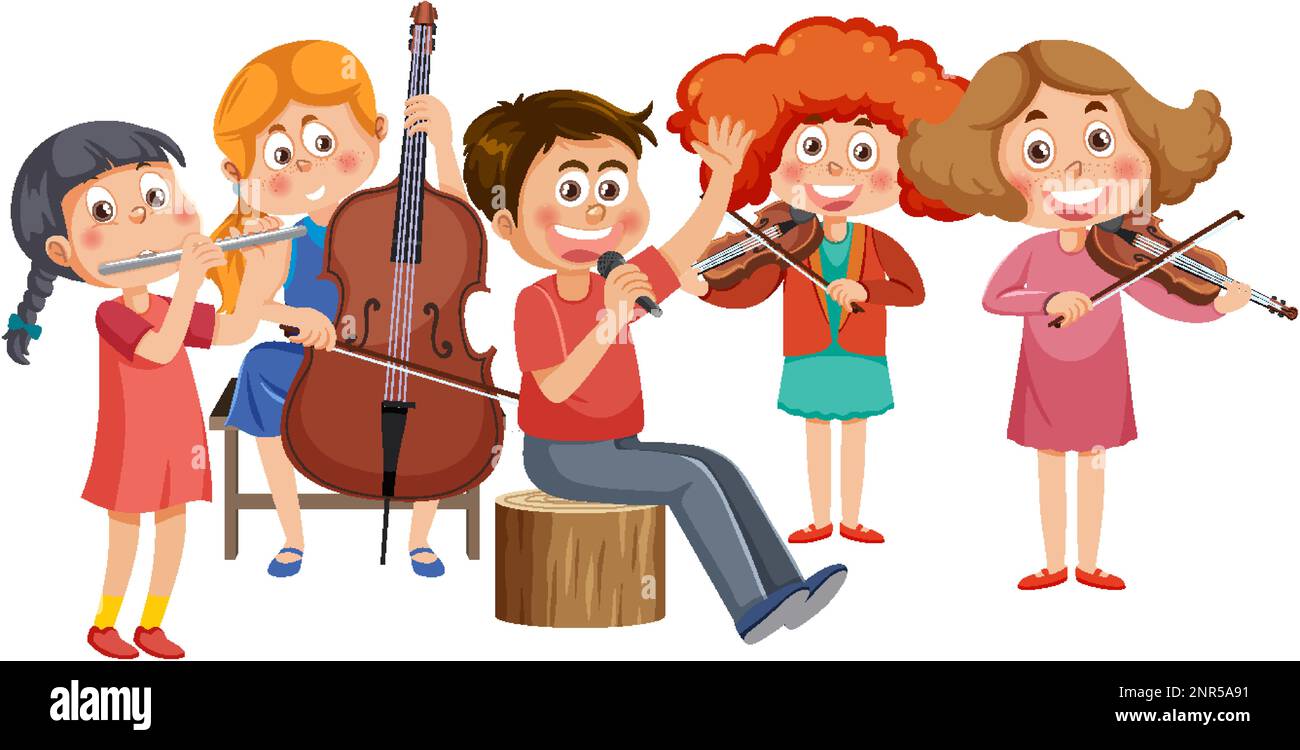 Children playing musical instrument illustration Stock Vector Image ...