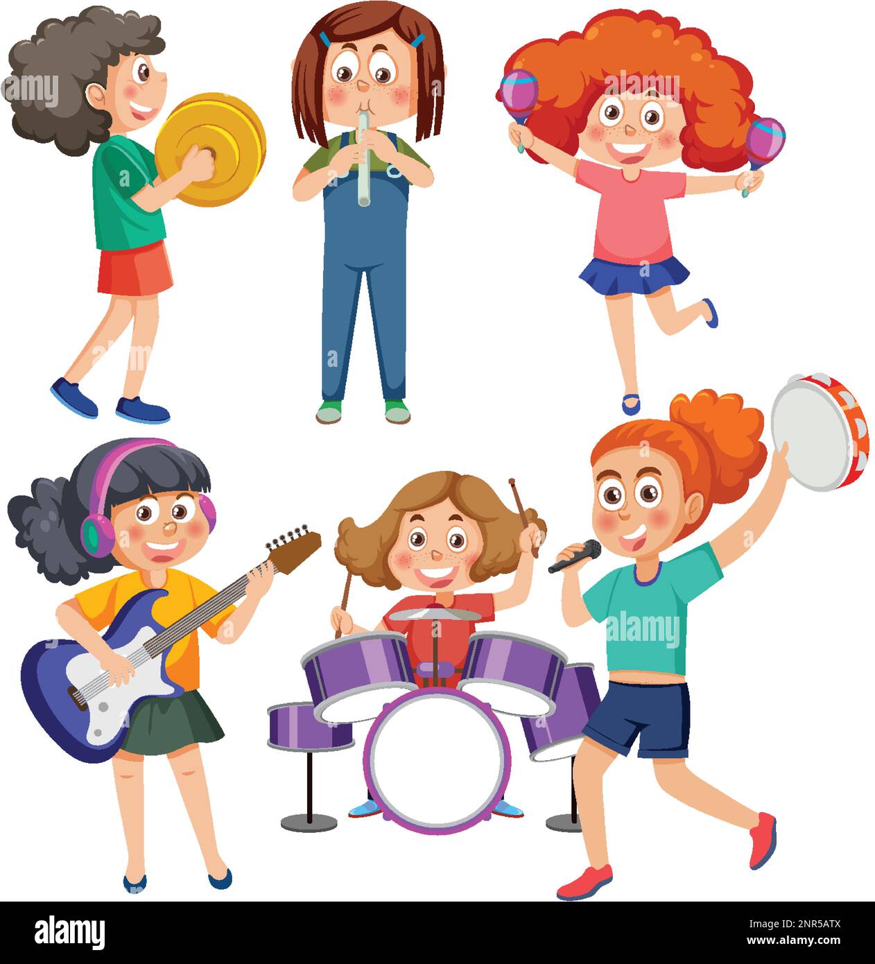Set of cartoon kids character with music instruments illustration Stock ...