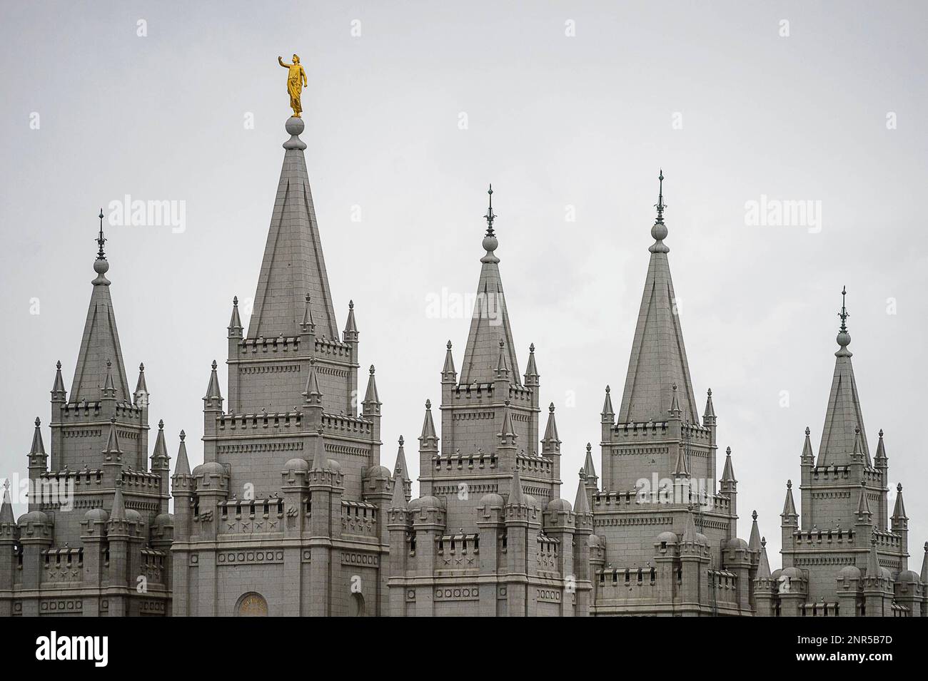 The statue of Moroni atop the Salt Lake temple, damaged in an ...