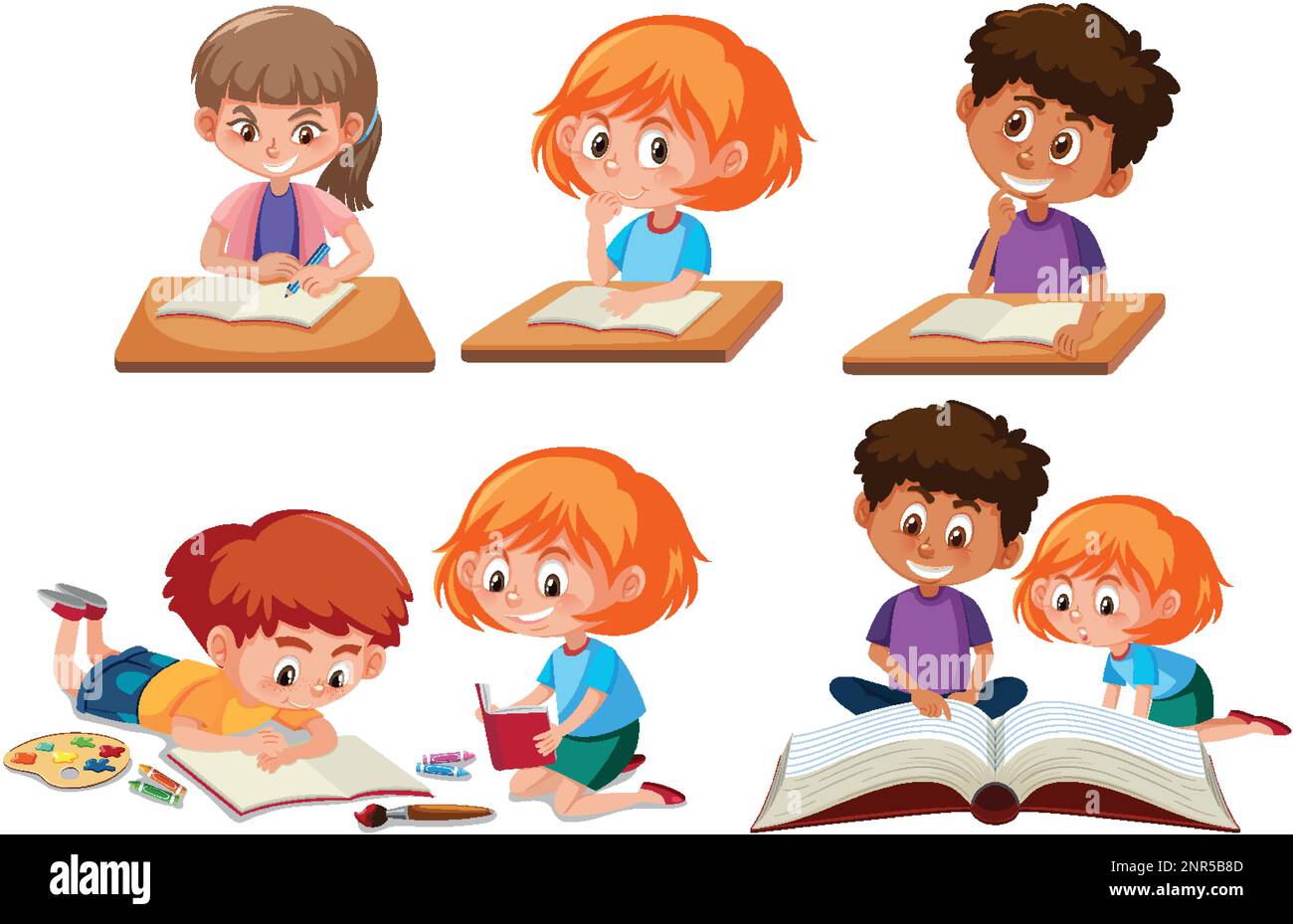 Set of student cartoon character learning illustration Stock Vector ...