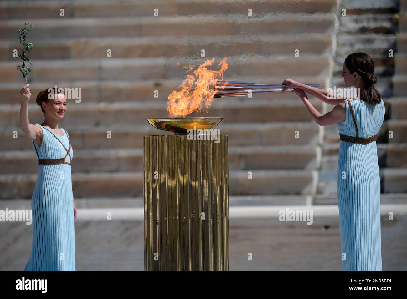 Greek actress Xanthi Georgiou dressed as an ancient Greek high ...