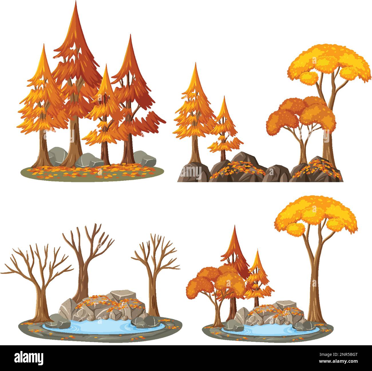 Set of autumn tree cartoon illustration Stock Vector Image & Art - Alamy