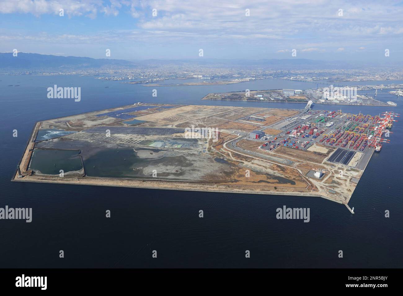 An aerial photo shows artificial island Yumeshima which will be held ...