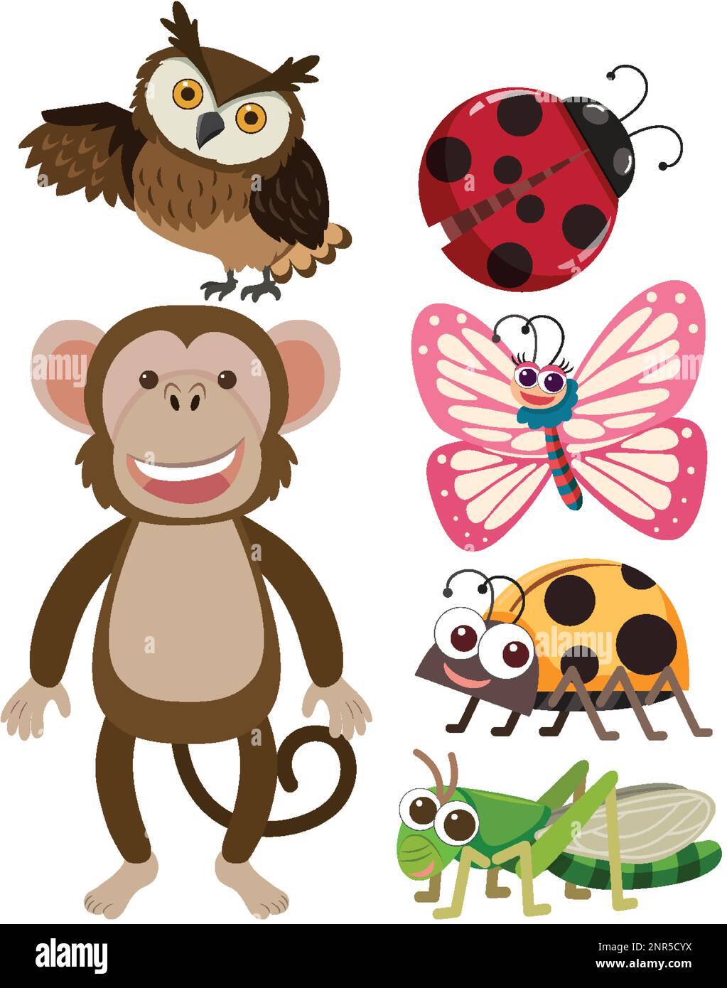 Set of cute animals cartoon simple style illustration Stock Vector ...