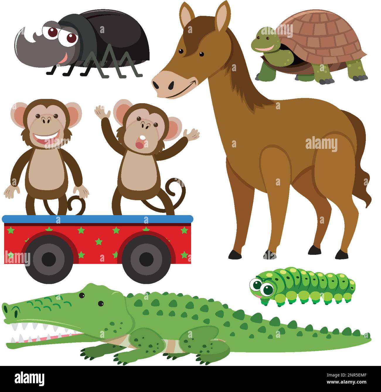 Set of animals cartoon simple style illustration Stock Vector Image ...