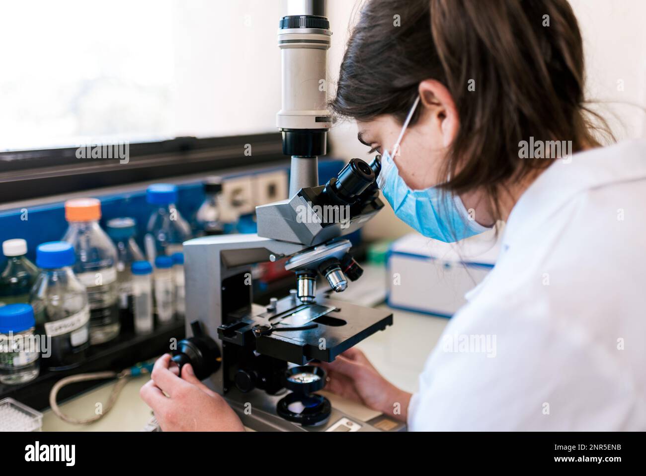 Female Scientist Using Microscopy in Laboratory Stock Photo - Alamy