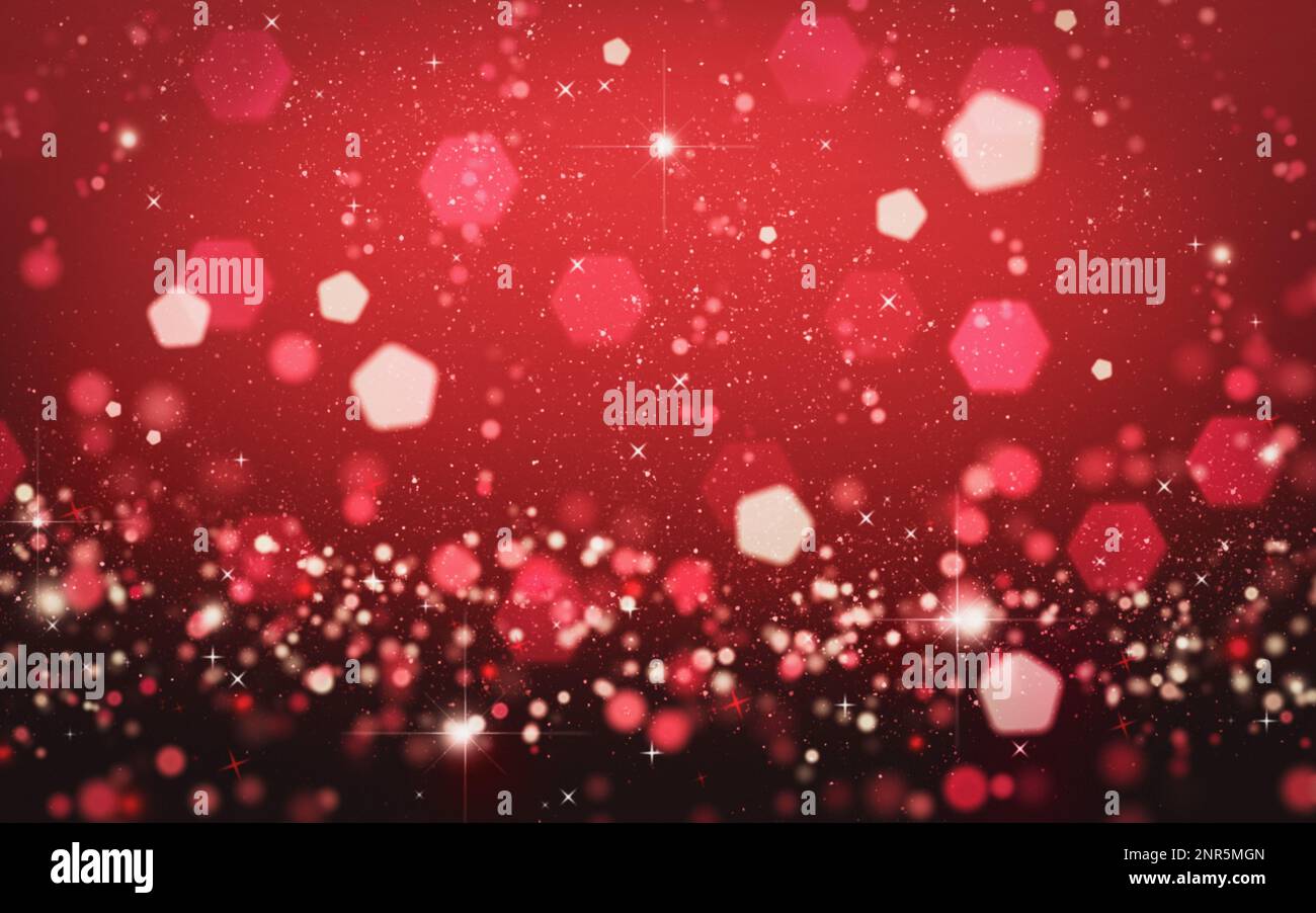 Red glittering particles background, shiny sparkles glitz effect, abstract red festive banner ...