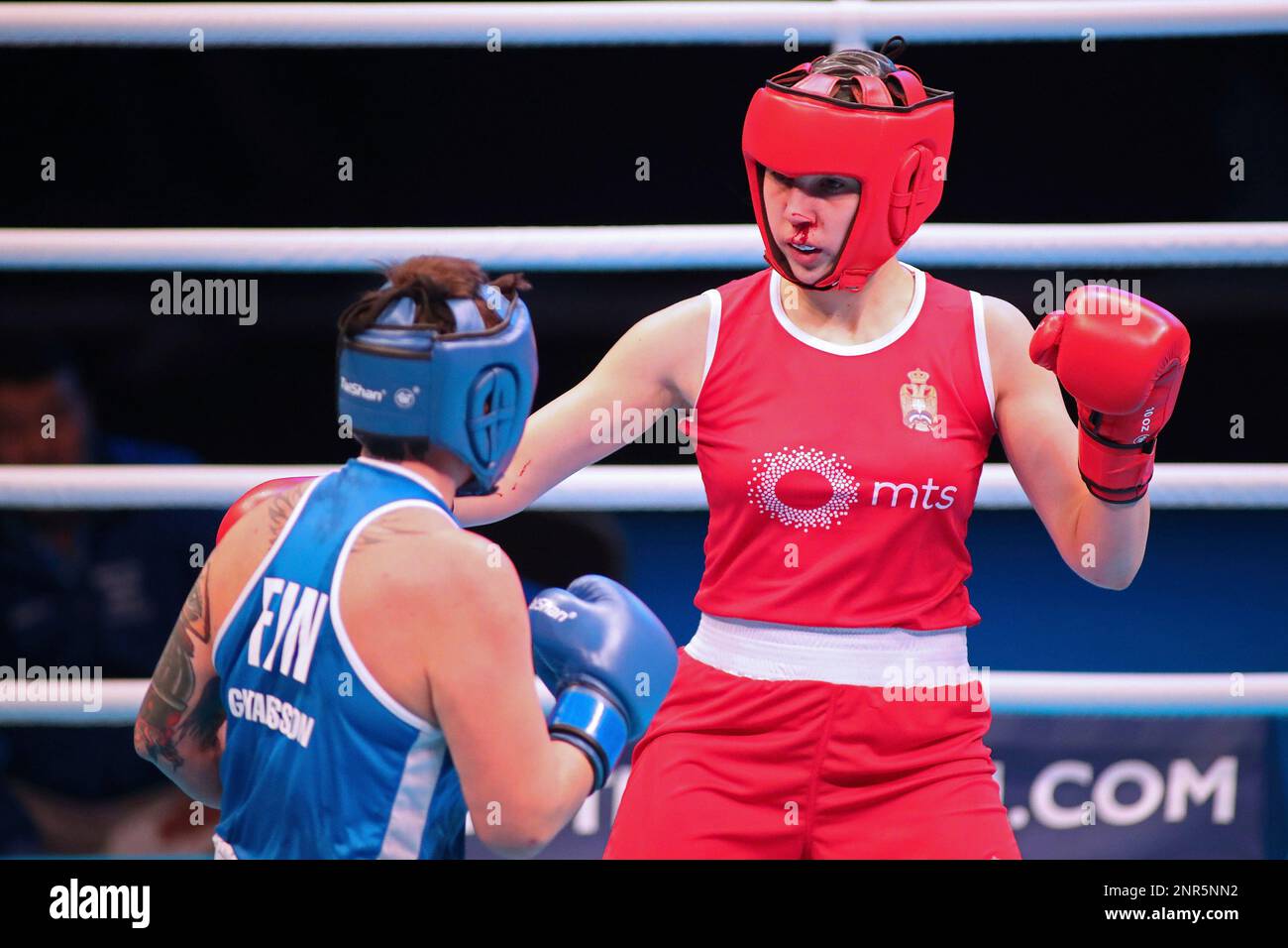 Elina Orvokki Gustafsson of Finland, wearing blue and Aleksandra Rapaic ...