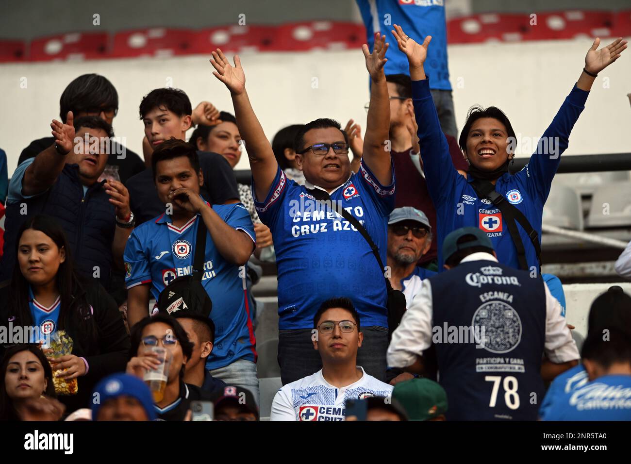 MEXICO CITY, MEXICO - FEBRUARY 25: Cruz Azul fans cheer during the game ...