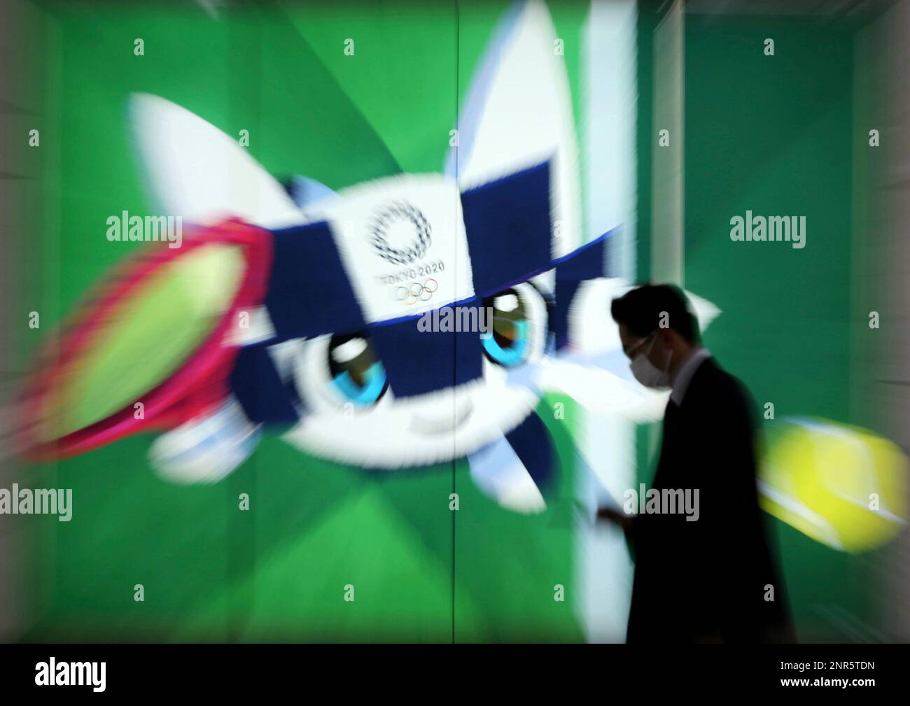 A mascot Miraitowa of the 2020 Tokyo Olympic Games is seen at a ...