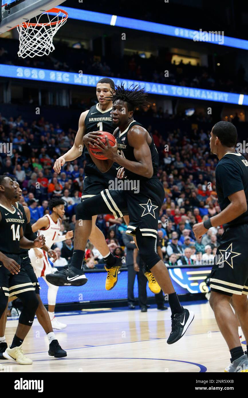 NASHVILLE, TN - MARCH 11: Vanderbilt Commodores forward Ejike Obinna (50) grabs a rebound during ...