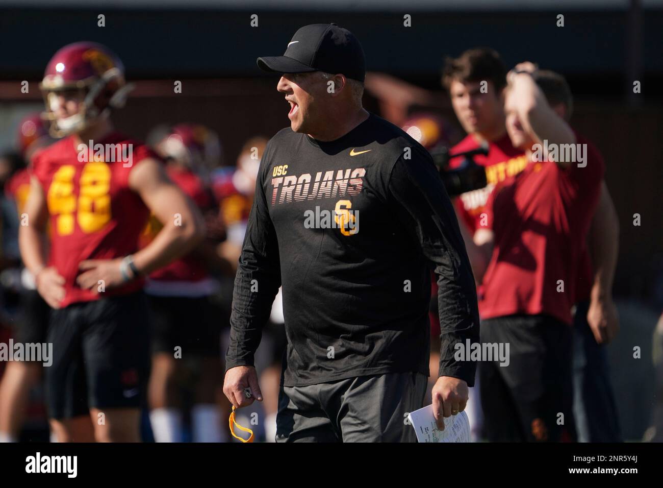 Southern California Trojans coach Clay Helton during the first day of ...