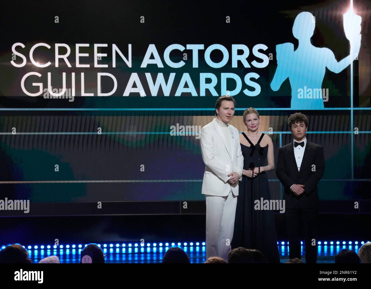 Paul Dano, from left, Michelle Williams and Gabriel LaBelle, members of ...