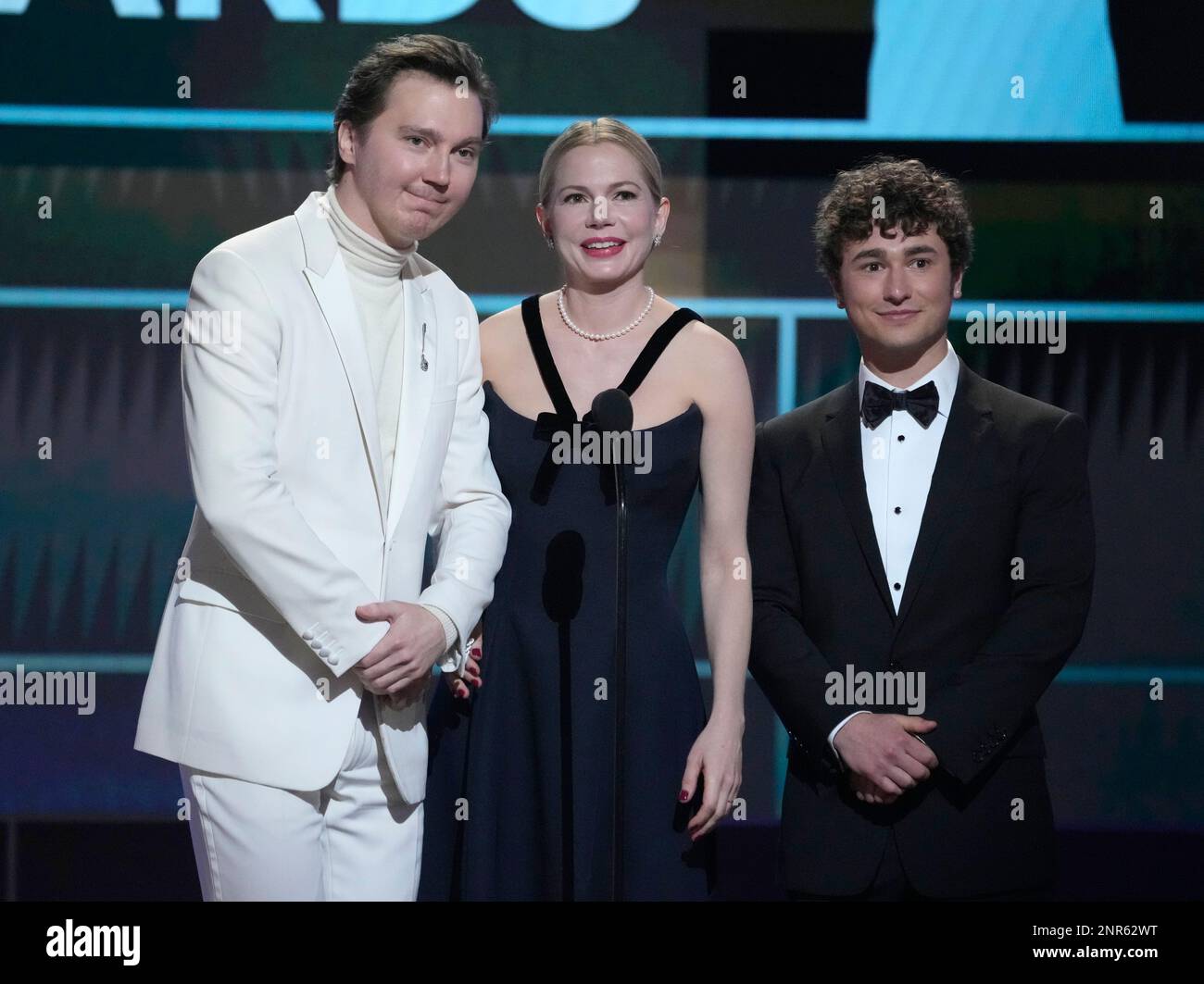 Paul Dano, from left, Michelle Williams and Gabriel LaBelle, members of ...
