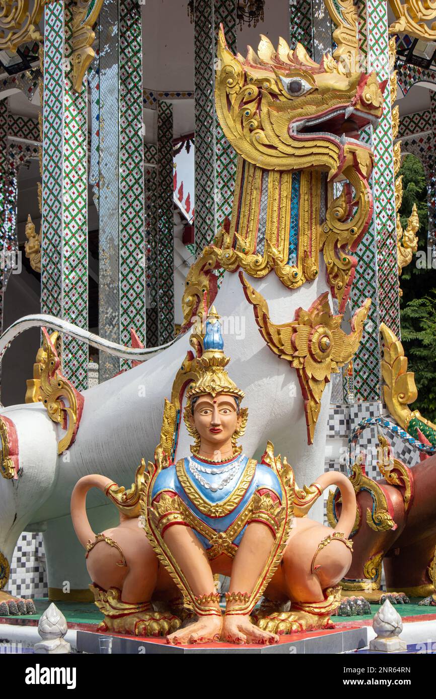 Statues from Buddhist mythology in a Buddhist temple, Thailand Stock ...