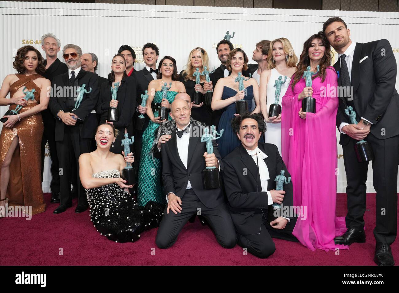 Aubrey Plaza, from back left, Bruno Gouery, Michael Imperioli, F ...