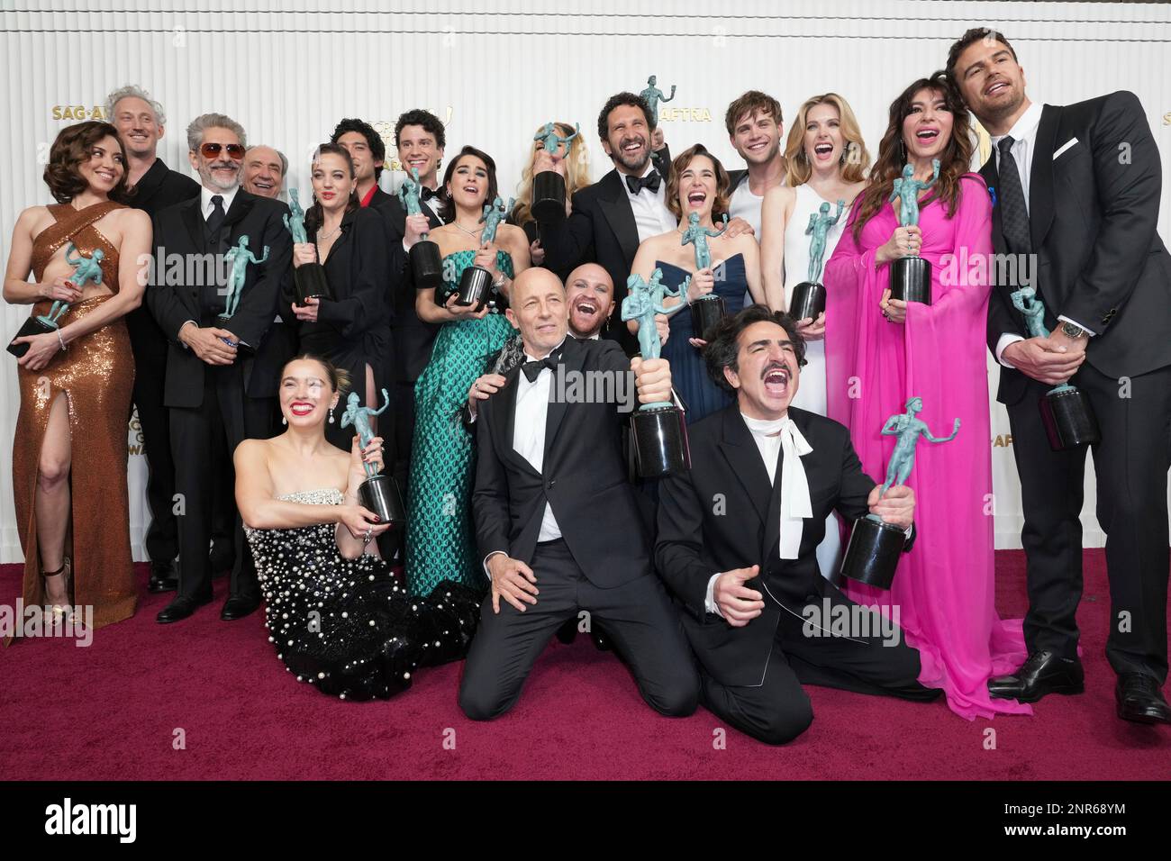 Aubrey Plaza, from back left, Bruno Gouery, Michael Imperioli, F ...
