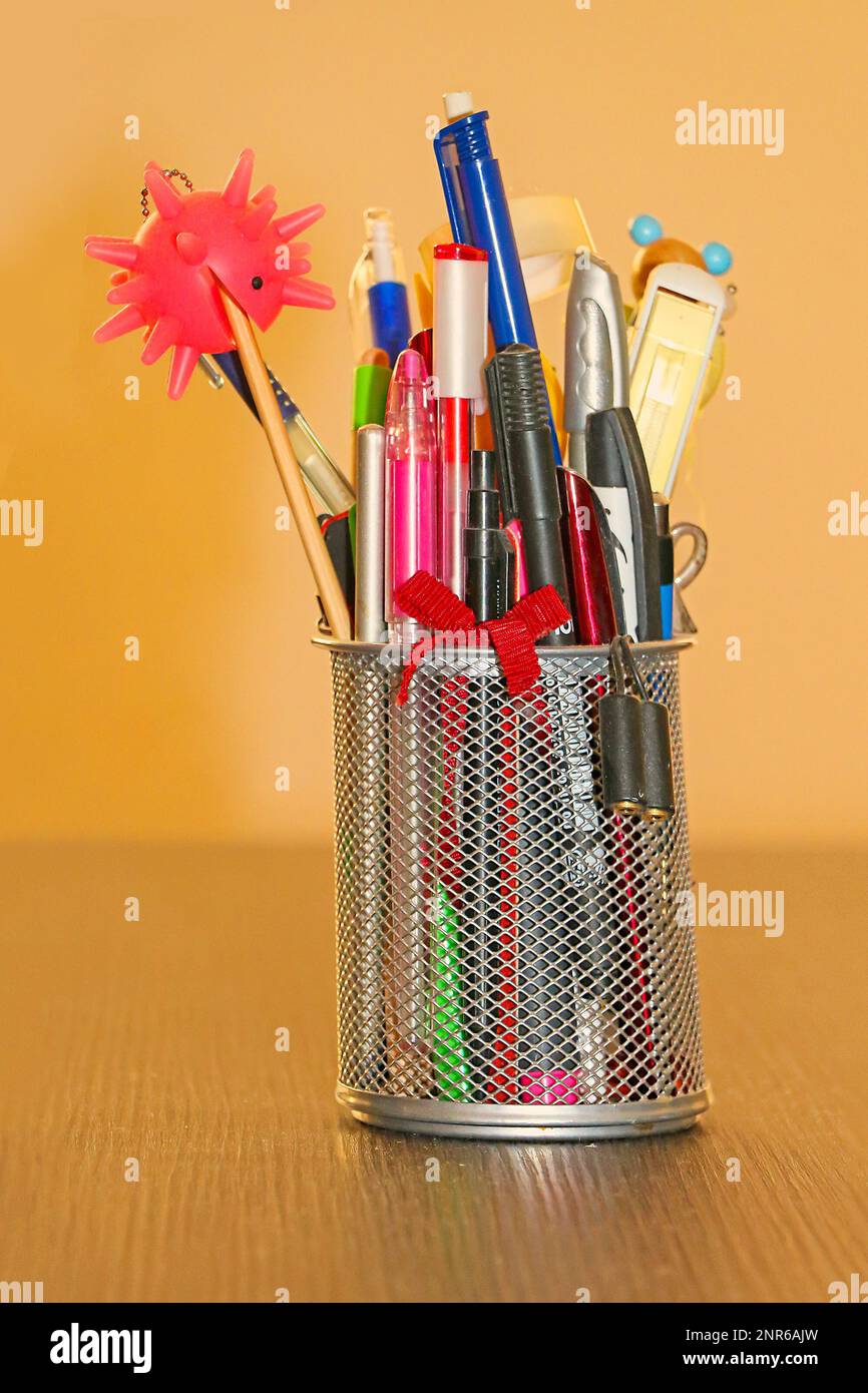 Bunch of pencils inside metal can used as office stationery Stock Photo ...