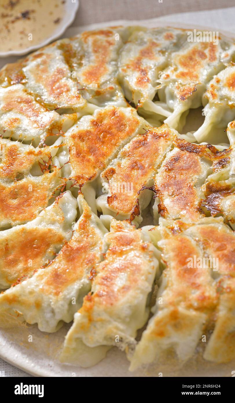 A picture taken on March 1, 2019 in Tokyo shows pan-fried dumpling ...