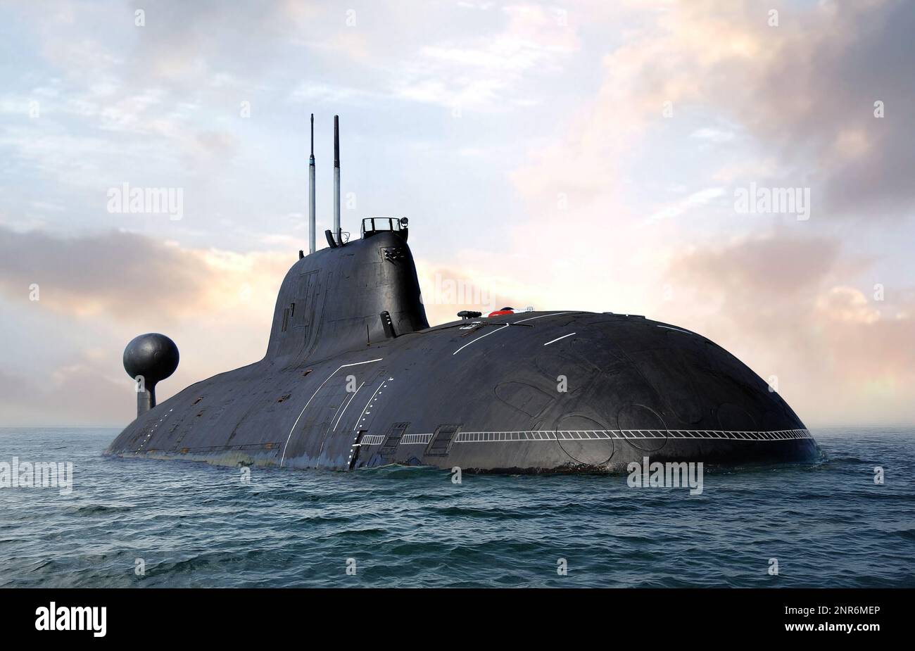 Naval submarine on open sea surface with cloudy sky Stock Photo - Alamy
