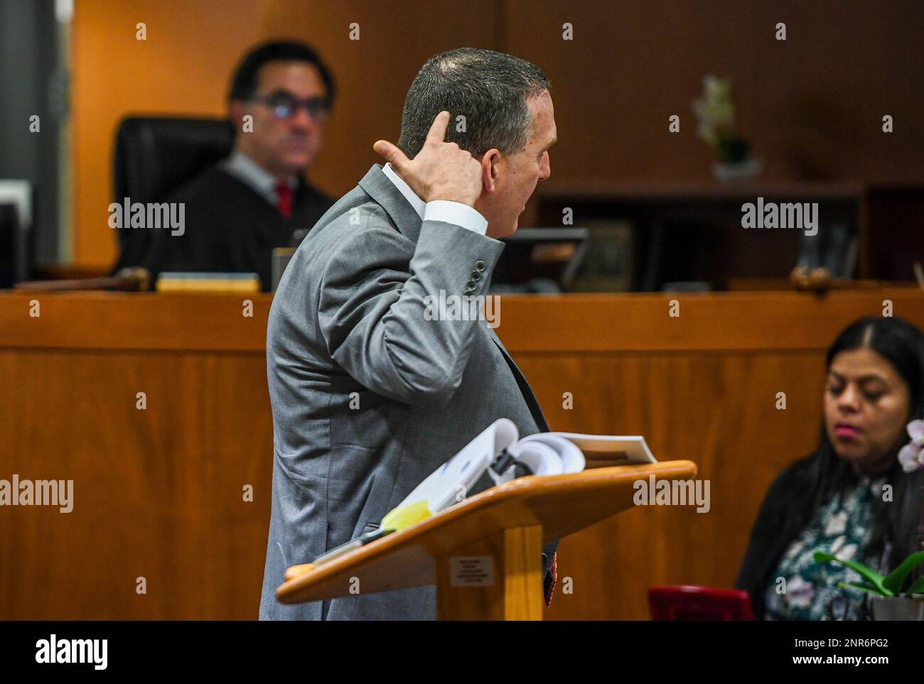 Deputy District Attorney John Lewin gestures during the second day of ...