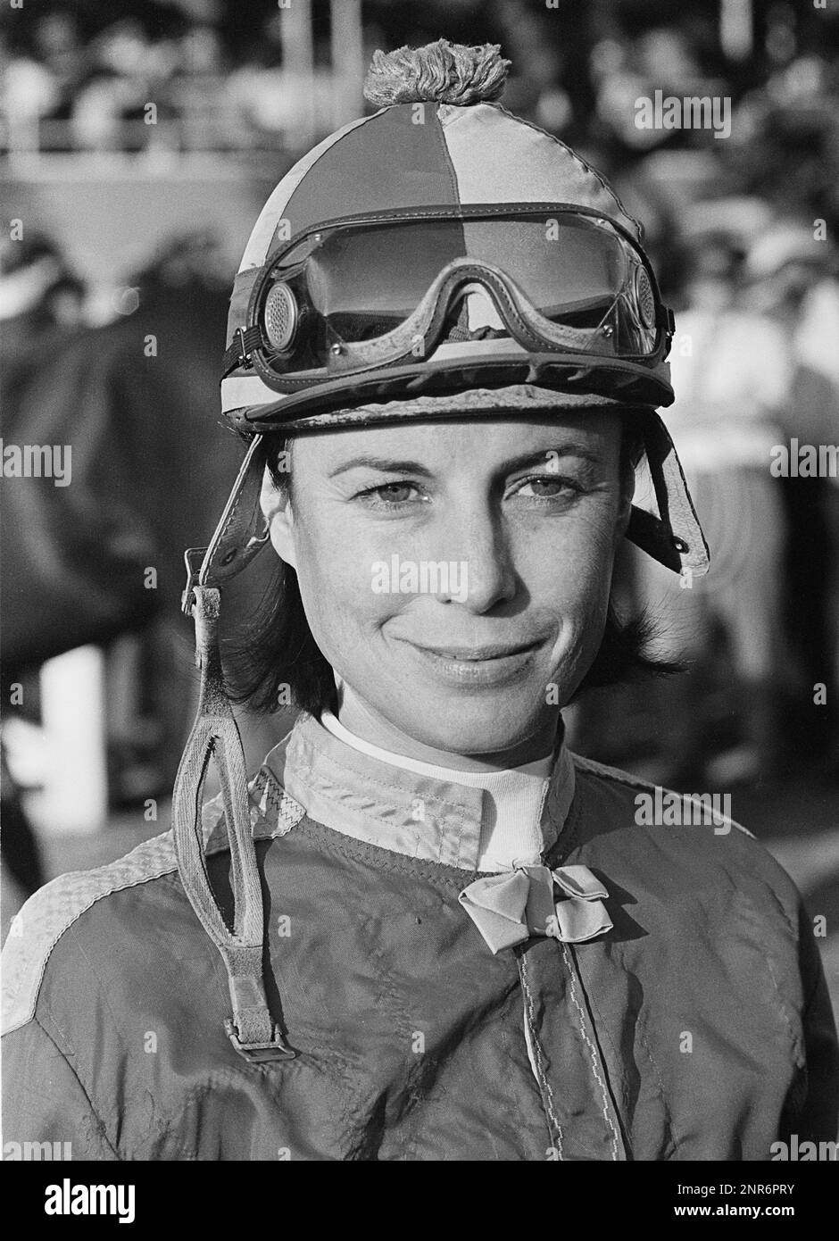 Jockey Robyn Smith after a horse race at Santa Anita Race Track in ...