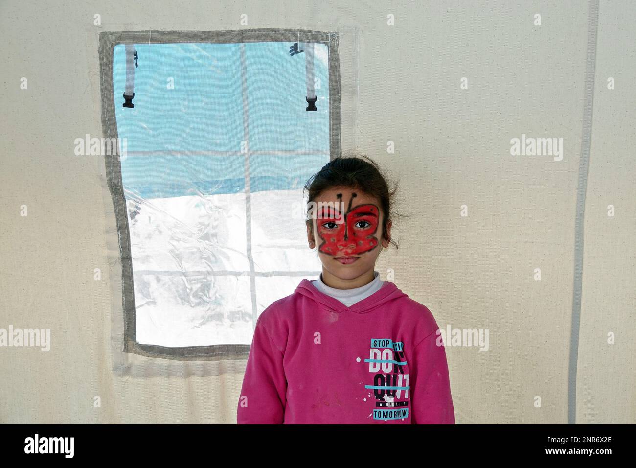 Diyarbakir, Turkey. 26th Feb, 2023. Leyla seen with a butterfly picture ...